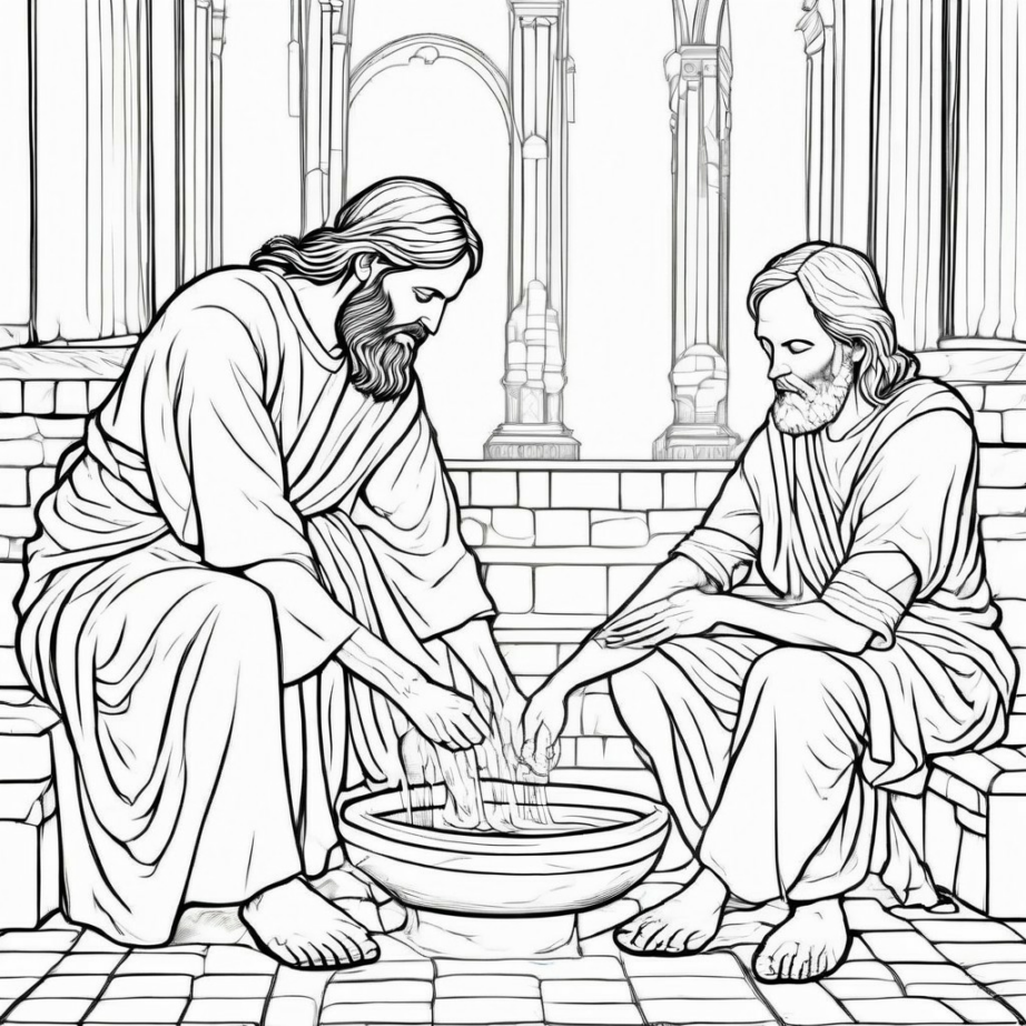 coloring page jesus washing feet - Easy how to drawing