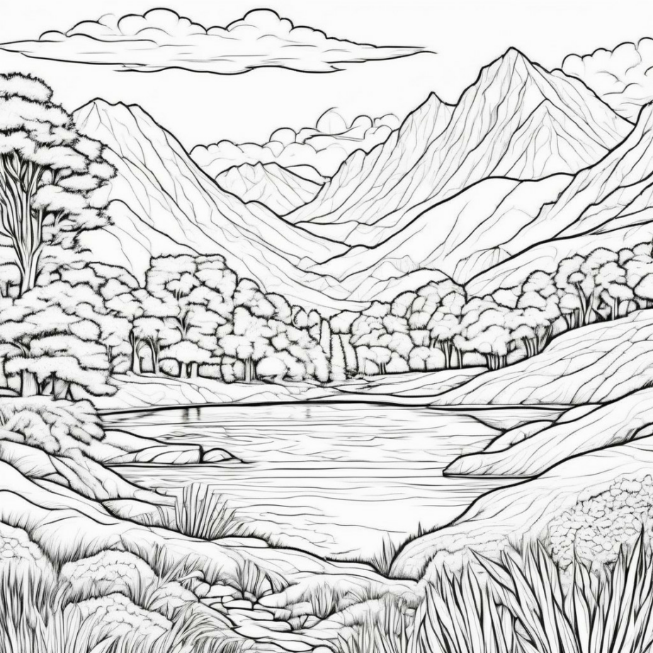 coloring page landscape - Easy how to drawing