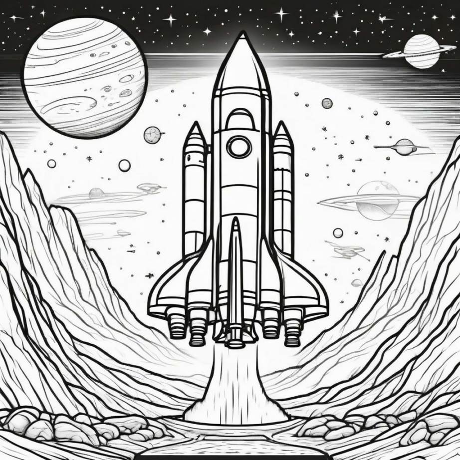 coloring page rocket ship - Easy how to drawing
