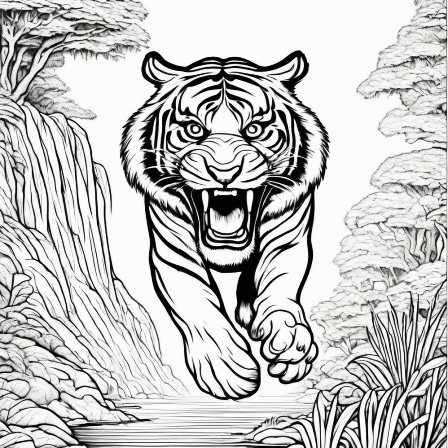 coloring page tiger jump - Easy how to drawing